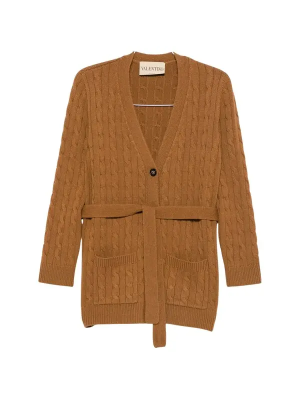 Valentino Garavani Cable-knit Cashmere V-neck Cardigan With Belt And Pockets