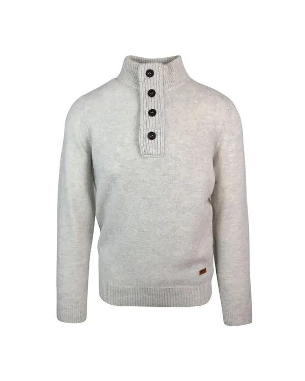 Barbour Button-front Mock Neck Knit Sweater With Ribbed Trim - Pearl