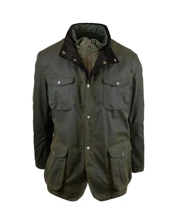 Barbour Waxed Cotton Field Coat With Stand Collar