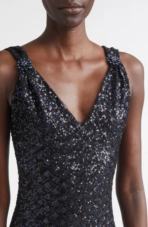 St. John Sequin Embroidered Tulle Gown