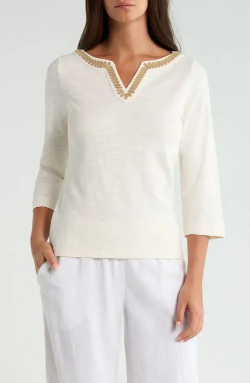 Tommy Bahama Ashby Isles Soutache Split Neck Top - Coconut