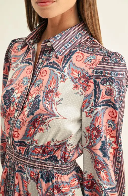 Adelyn Rae Peyton Long Sleeve Mini Shirtdress