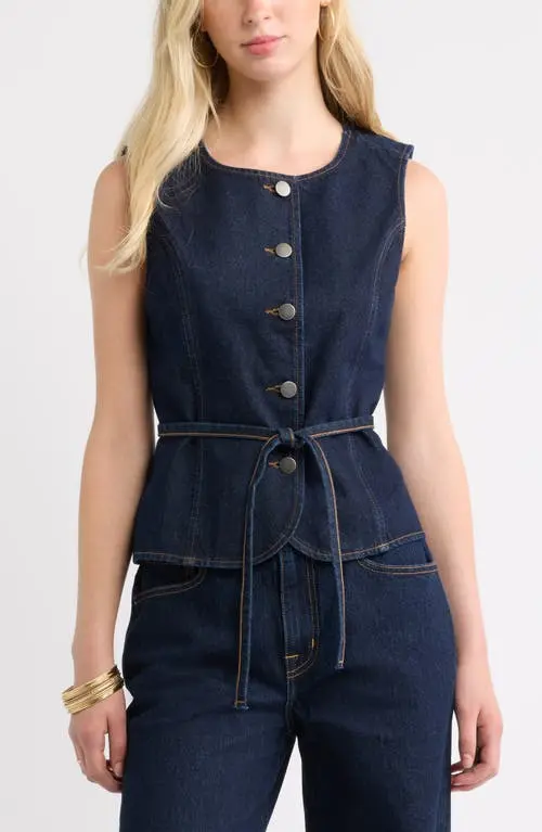 Treasure & Bond Tie Waist Denim Vest - Indigo Rinse
