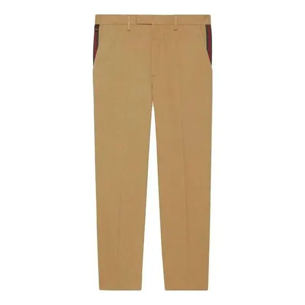Gucci Cotton Ankle Pant With Web Detail - Tan
