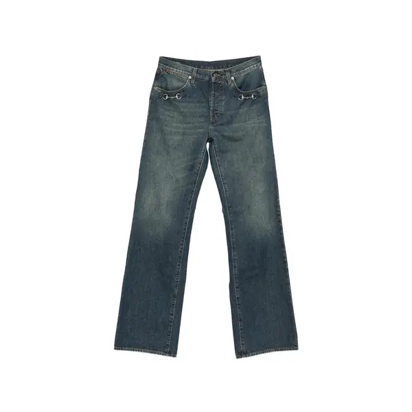 Gucci Washed Denim Wide-leg Jeans With Horsebit Detail