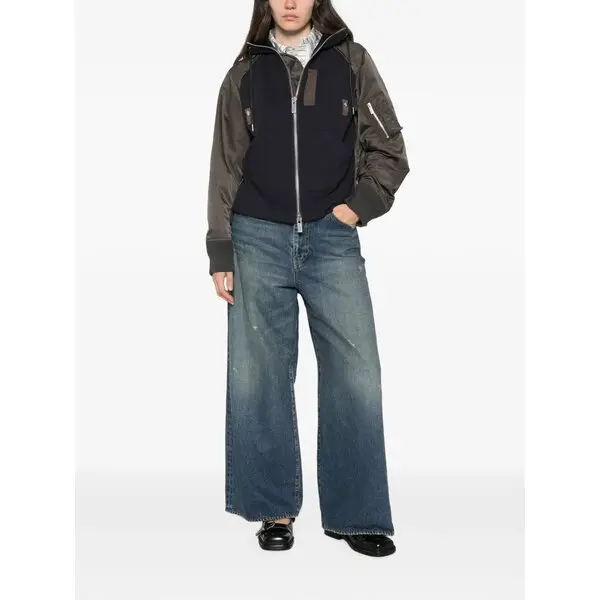 Sacai Navy Blue Contrast Paneling Bomber Jacket