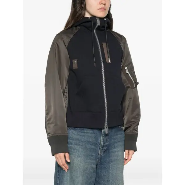 Sacai Navy Blue Contrast Paneling Bomber Jacket