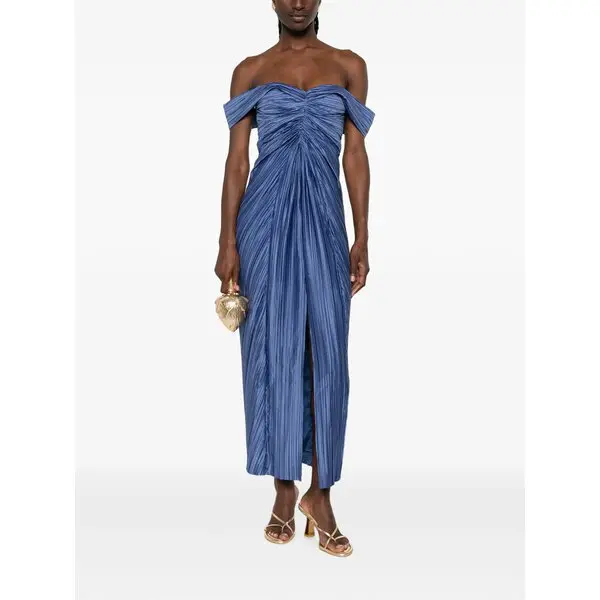 Cult Gaia Pleated Off-shoulder Sweetheart Neck Dress