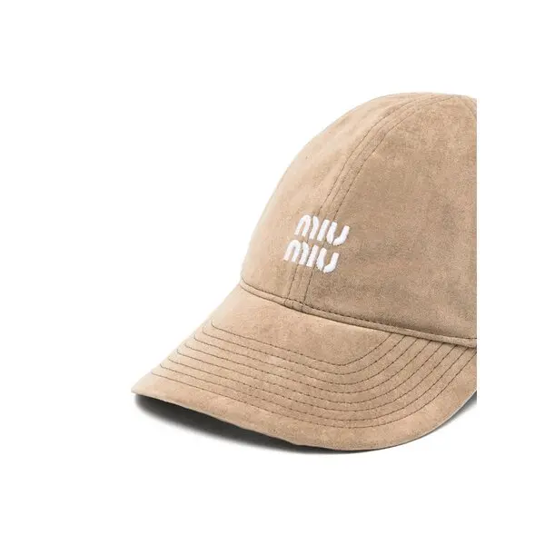 Miu Miu Beige Embroidered Logo Hat - Cream