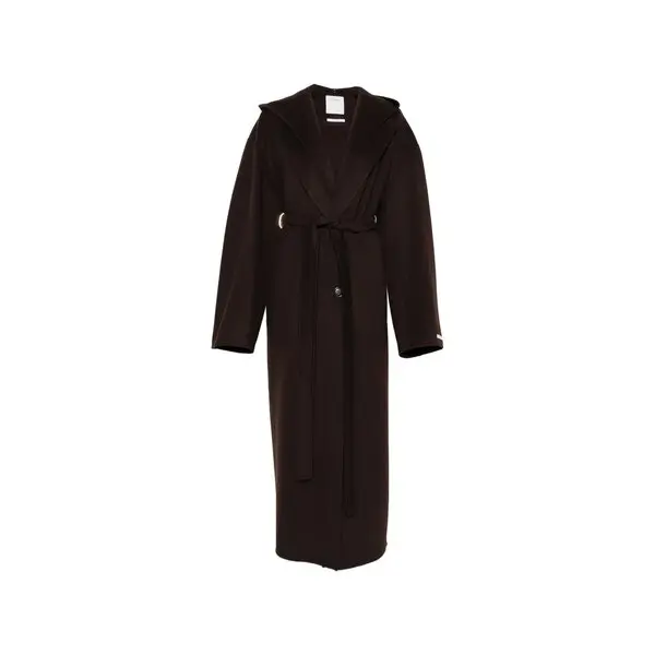 Sportmax Oversized Hooded Wool Coat - Brown