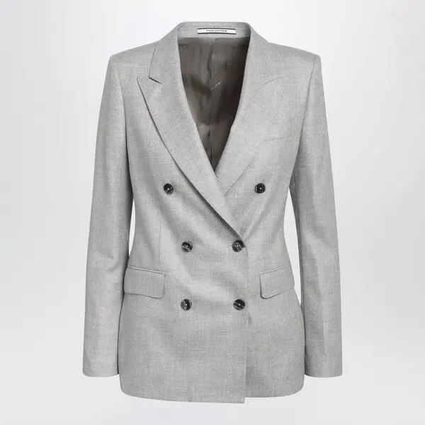 Tagliatore Double-breasted Pearl Grey Jacket In Wool And Cashmere - Gray