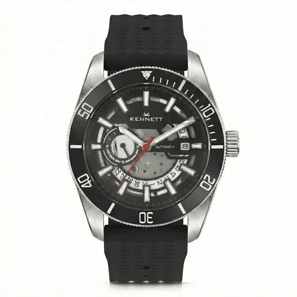KENNETT WATCHES & ACCESSORIES Kennett Viktor Automatic Watch With Fkm Waffle Strap - Black