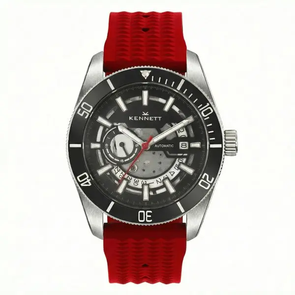 KENNETT WATCHES & ACCESSORIES Kennett Viktor Automatic Watch With Fkm Waffle Strap - Red