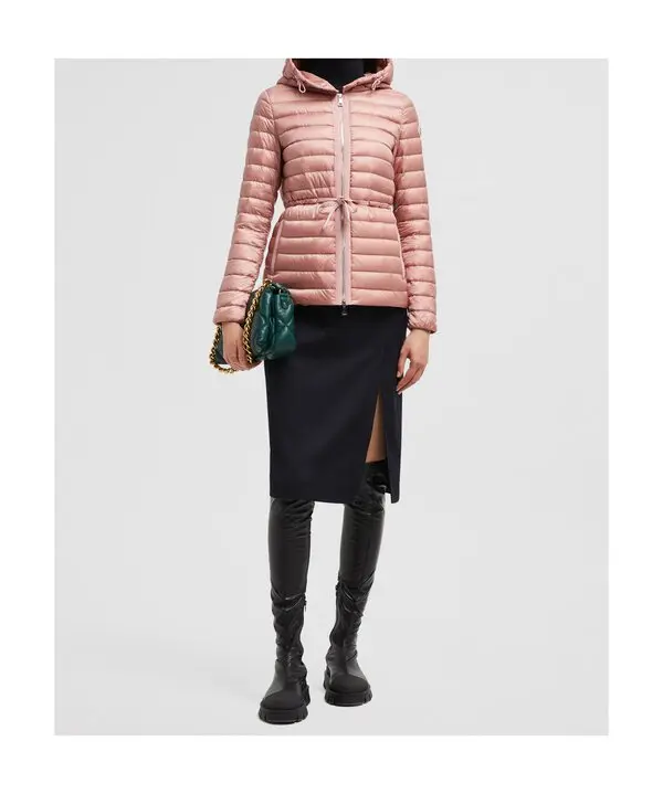 Moncler Raie Short Down Jacket With Drawstring Hood And Waist - Light Pink
