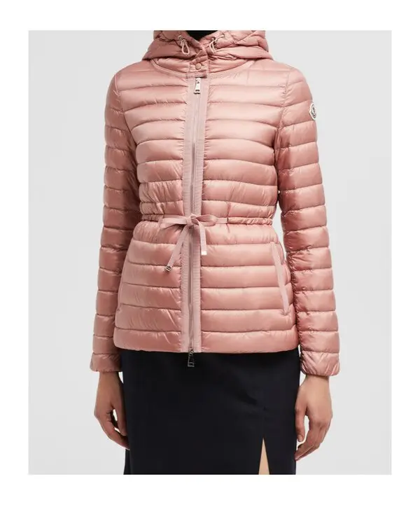 Moncler Raie Short Down Jacket With Drawstring Hood And Waist - Light Pink