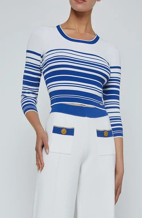 L'Agence Yukio Stripe Rib Sweater - White/navy