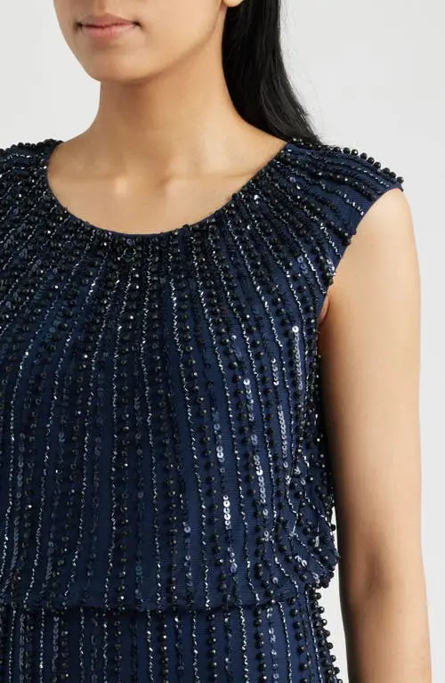Pisarro Nights Beaded Blouson Gown