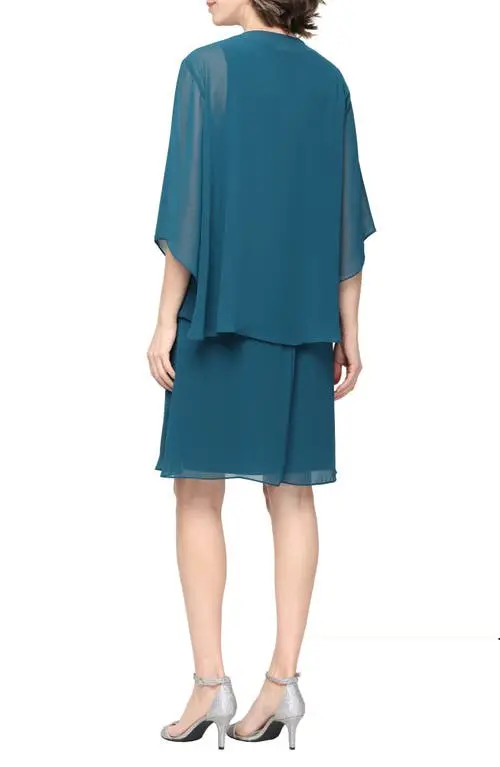 SL FASHIONS Sleeveless Chiffon Dress With Beaded Jacket