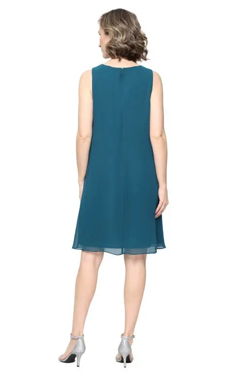 SL FASHIONS Sleeveless Chiffon Dress With Beaded Jacket