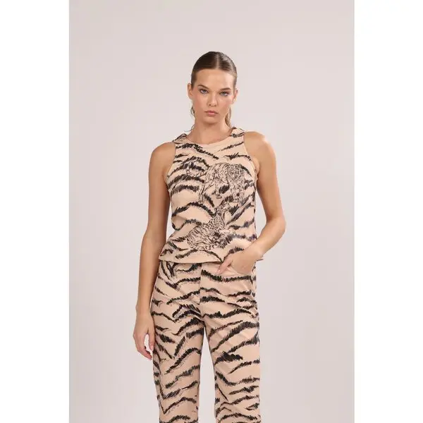 Las Surenas Feline Print Denim Tank Top