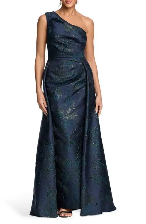 XSCAPE EVENINGS One-shoulder Jacquard Gown