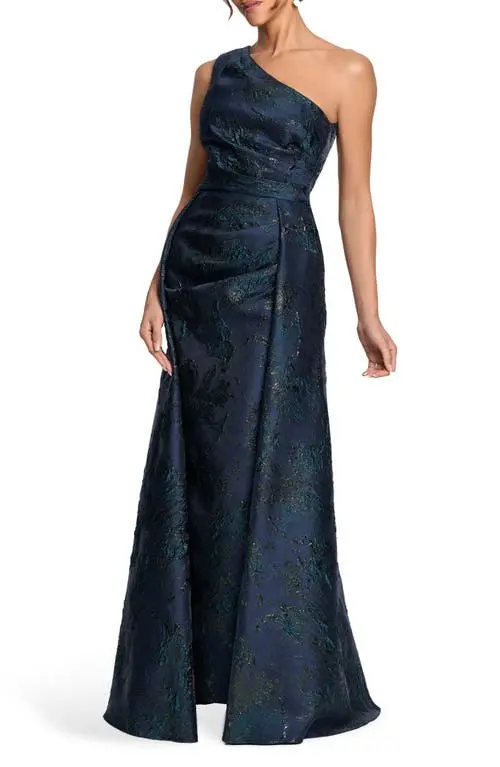 XSCAPE EVENINGS One-shoulder Jacquard Gown