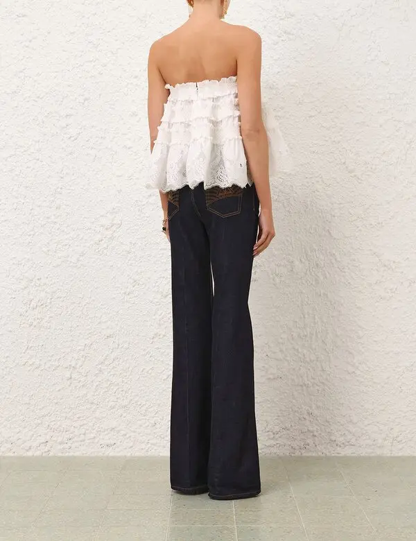 Zimmermann Valiant Shirred Bandeau Top - Ivory