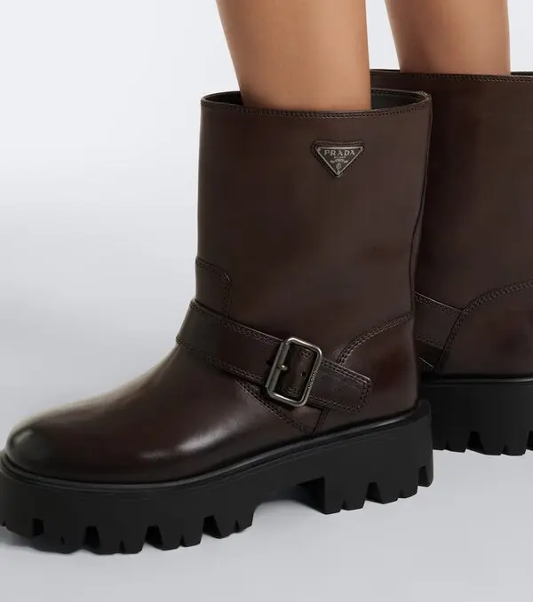 Prada Stride Leather Biker Boots