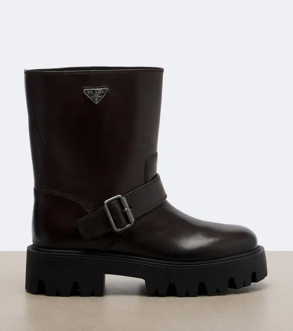 Prada Stride Leather Biker Boots