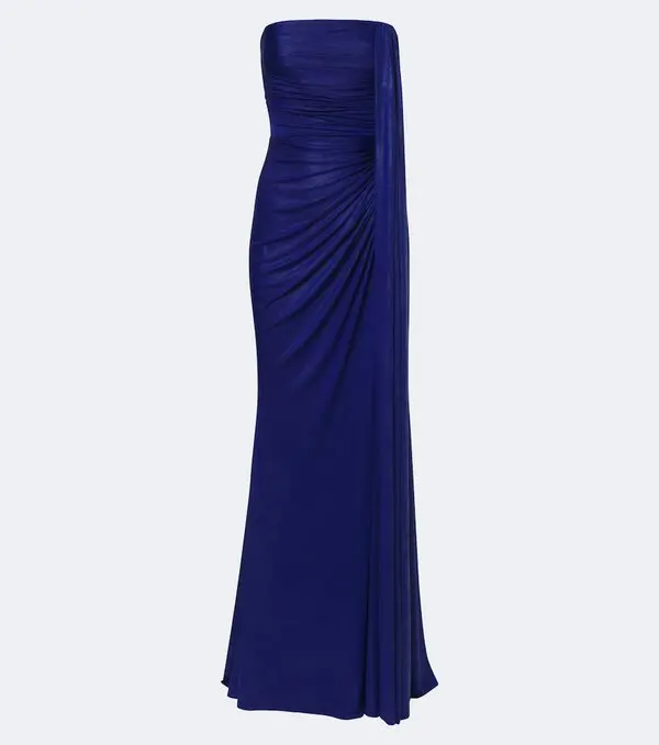 Elie Saab Draped Coated Jersey Bustier Gown
