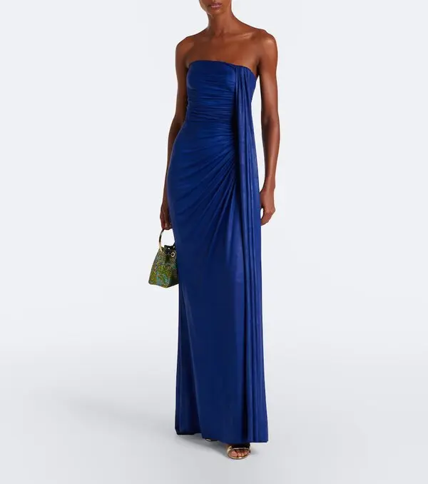 Elie Saab Draped Coated Jersey Bustier Gown