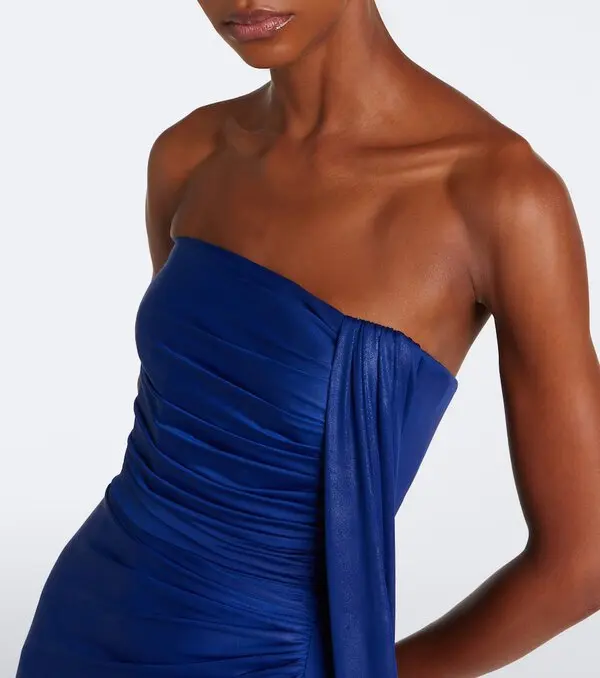 Elie Saab Draped Coated Jersey Bustier Gown