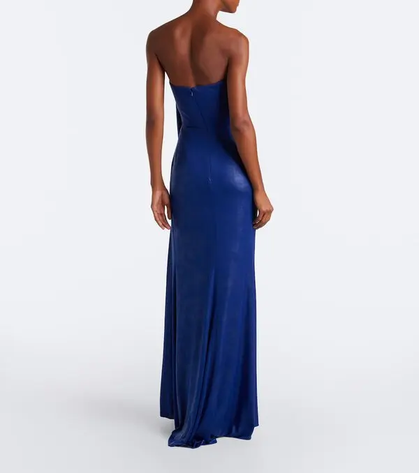 Elie Saab Draped Coated Jersey Bustier Gown