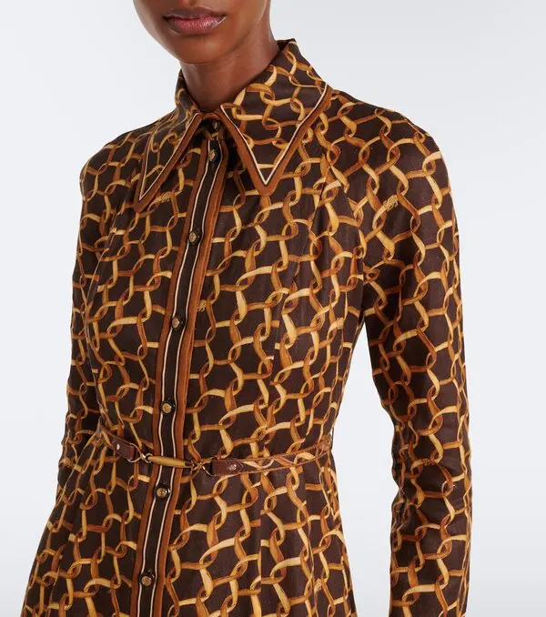 Zimmermann Belted Printed Linen Shirt Dress