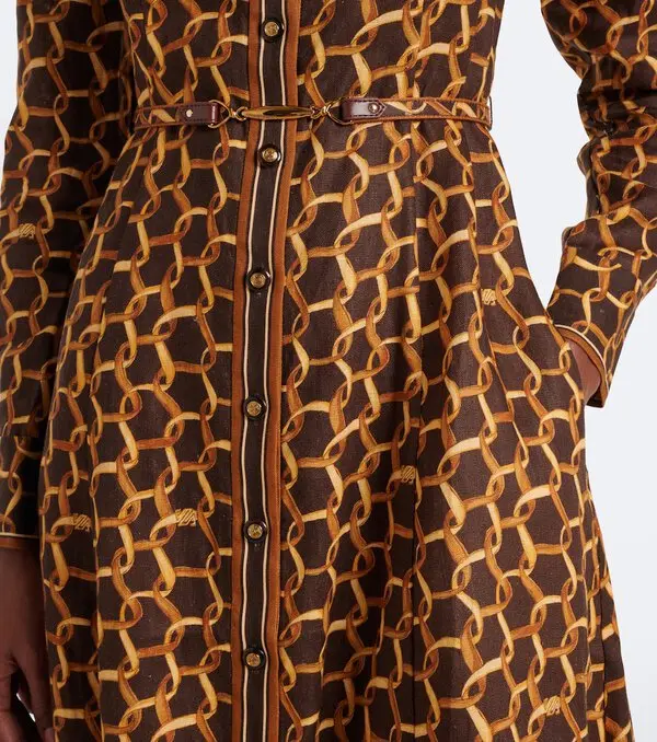 Zimmermann Belted Printed Linen Shirt Dress