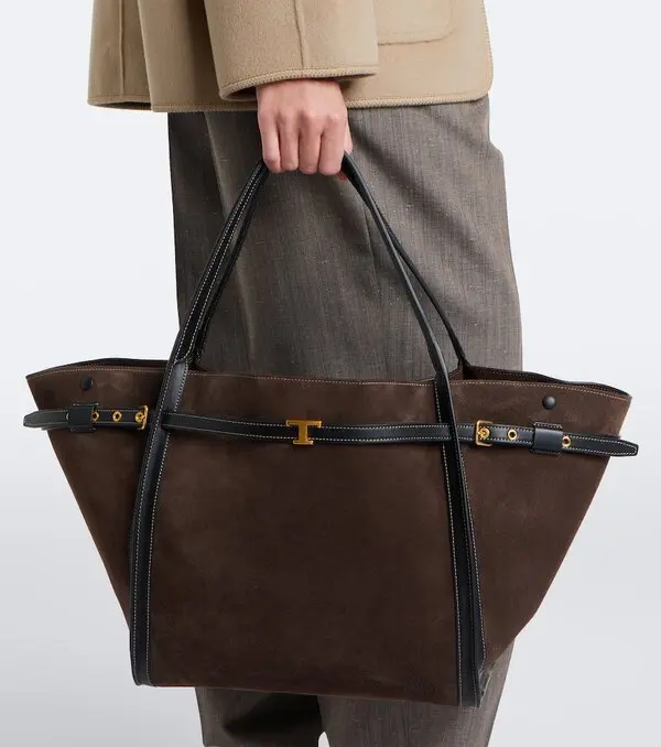 TOD'S T Timeless Medium Suede Tote Bag