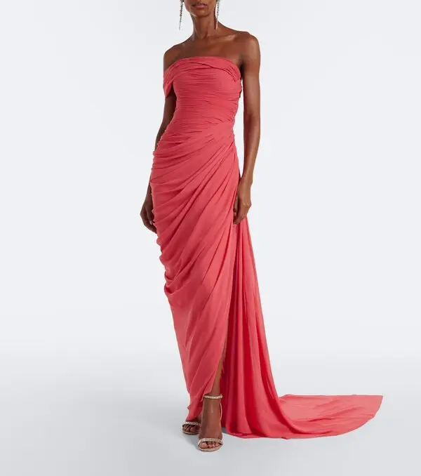 Oscar De La Renta Ruched Silk Georgette Gown