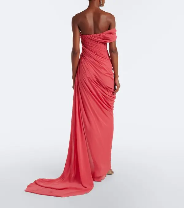Oscar De La Renta Ruched Silk Georgette Gown
