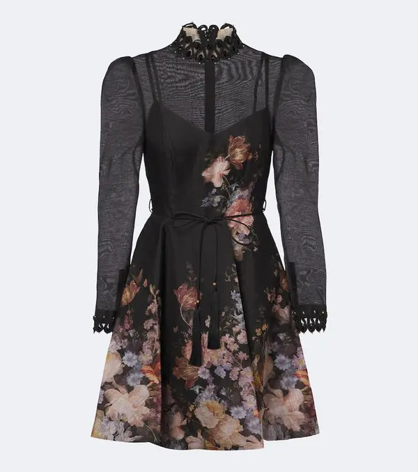 Zimmermann Valiant Floral Linen And Silk Minidress