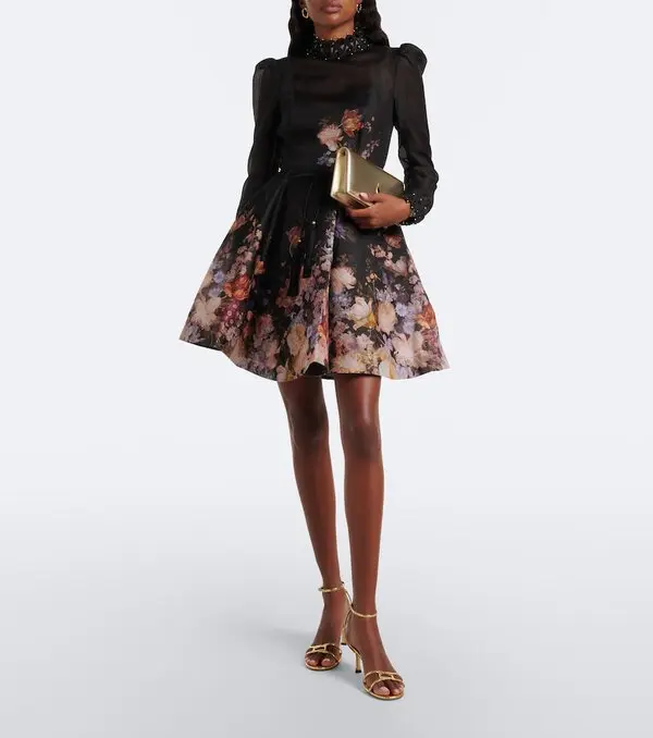 Zimmermann Valiant Floral Linen And Silk Minidress