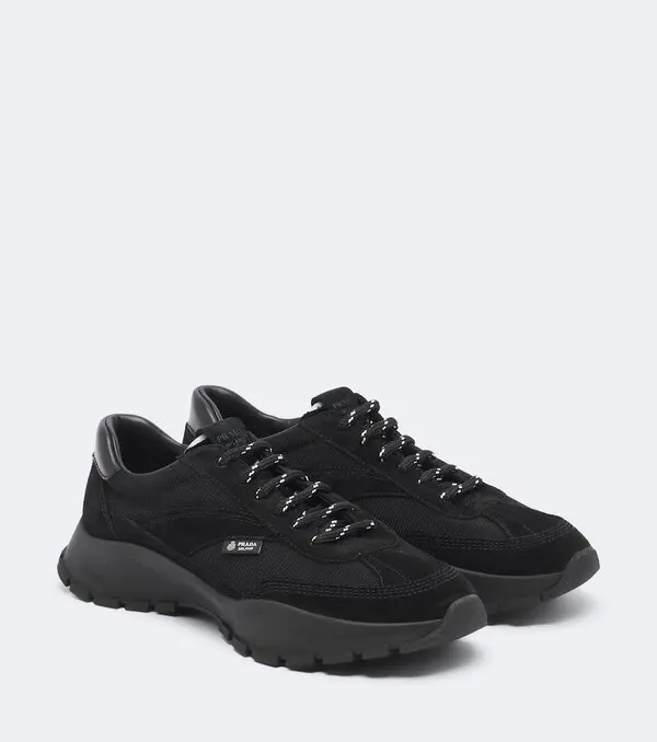 Prada Suede And Fabric Lace-up Sneakers - Black