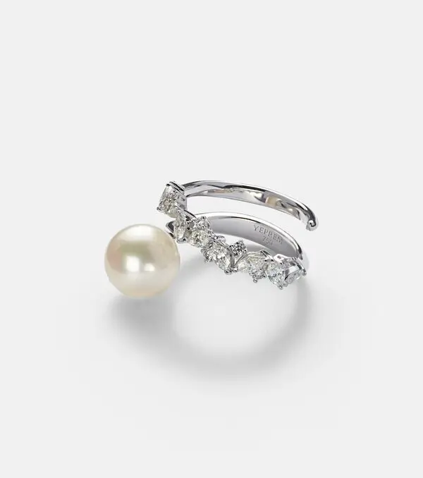 Yeprem Pearlescent 18kt White Gold Ring With Diamonds And Pearl - Silver