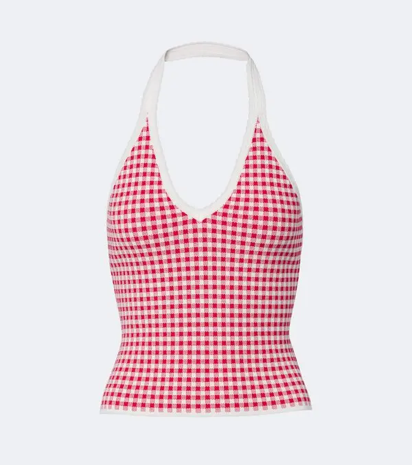 Posse Micah Gingham Halterneck Top - Red