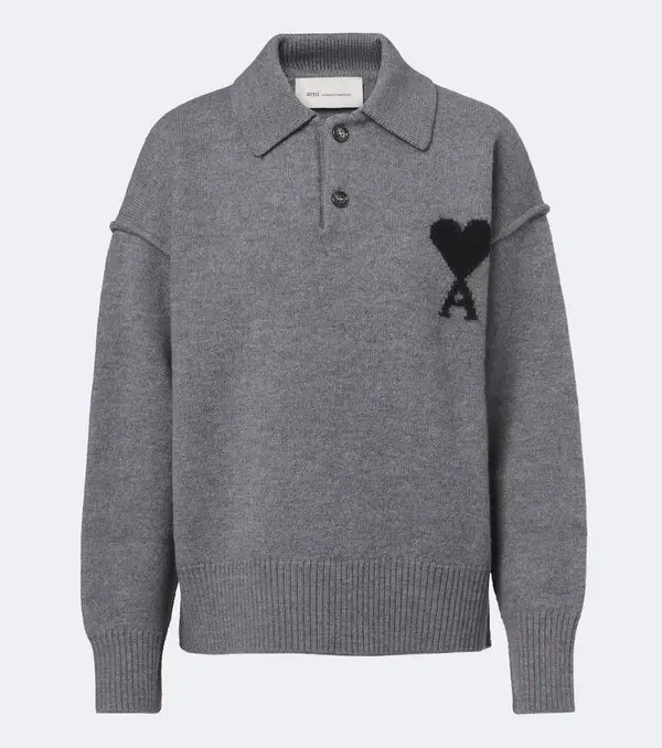 AMI Paris De Coeur Wool Polo Sweater