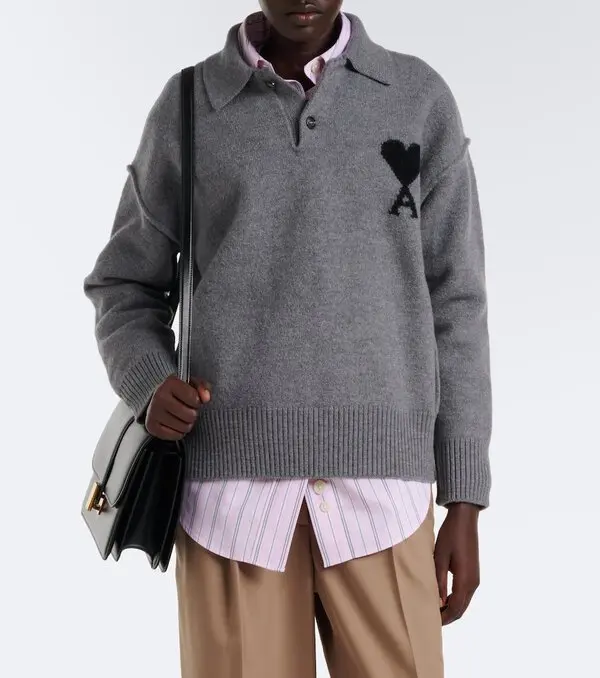 AMI Paris De Coeur Wool Polo Sweater