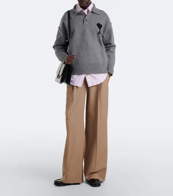 AMI Paris De Coeur Wool Polo Sweater
