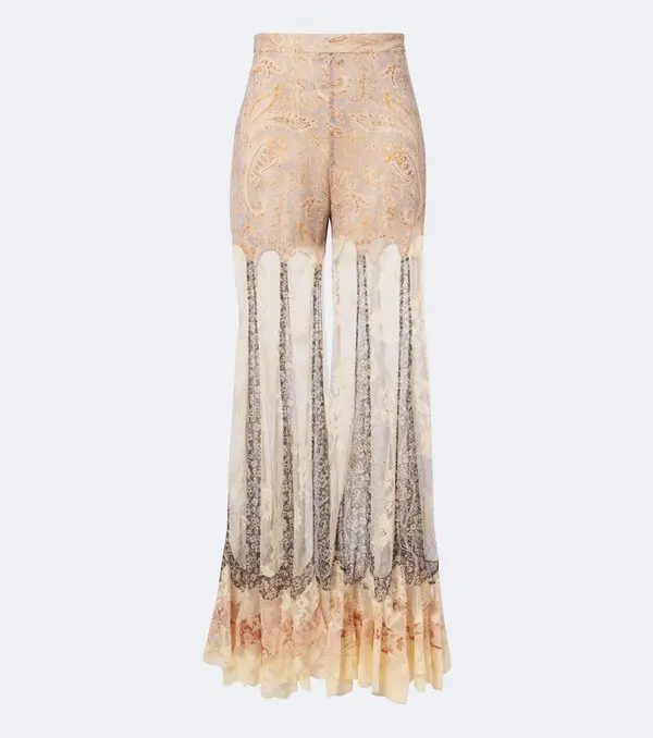 Zimmermann Valiant Paneled Silk And Lace Wide-leg Pants