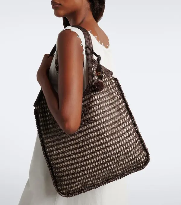 Miu Miu Ivy Medium Raffia Crochet Shopper