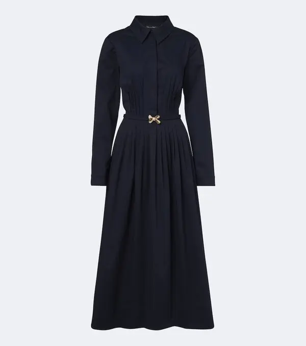 Oscar De La Renta Belted Embellished Cotton Shirt Dress - Blue