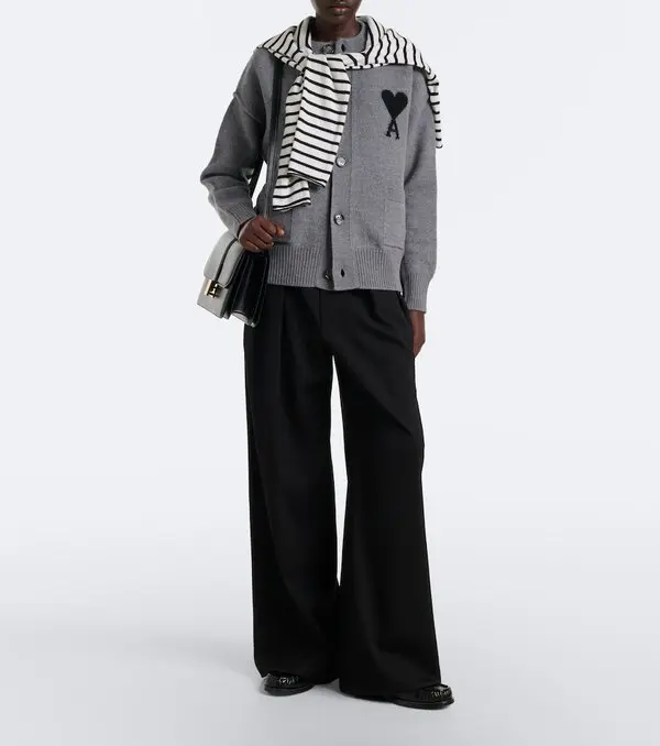 AMI Paris De Coeur Wool Cardigan - Grey